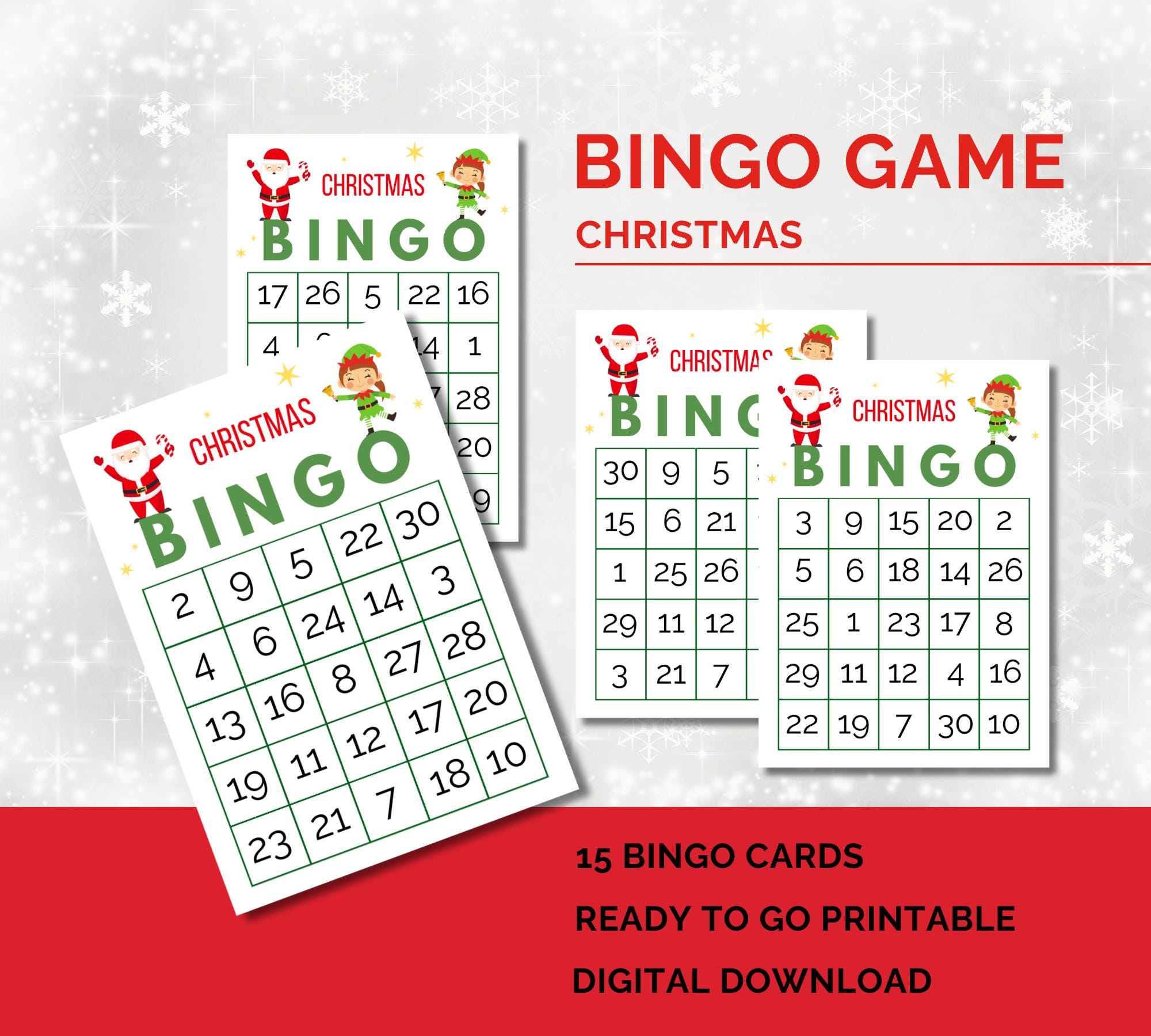 15 Christmas Bingo Cards Printable Christmas Bingo Christmas Party Game ...