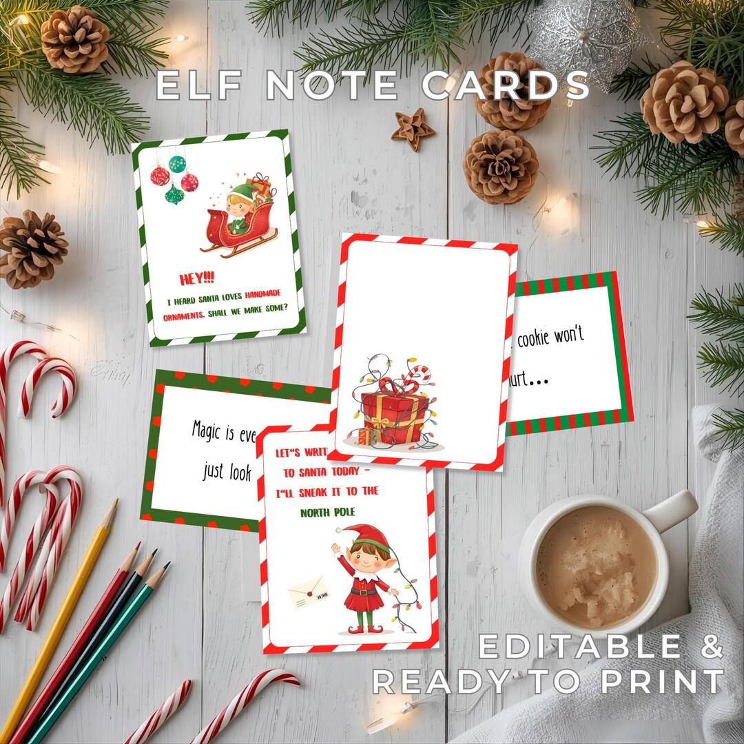 Editable Elf Note Cards, Printable Elf Notes Set, Personalized Message ...