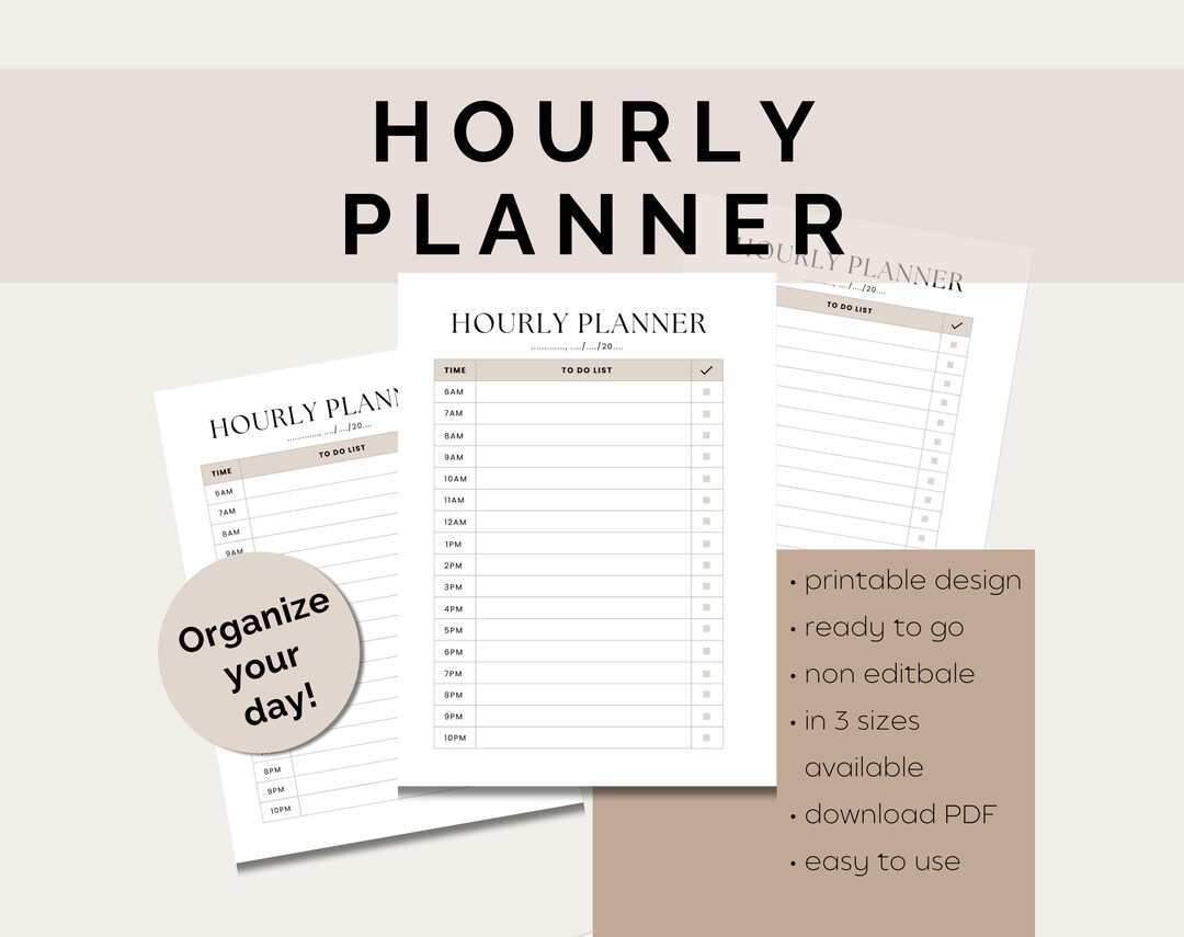 Printable Daily Hourly Planner, Hourly Planner, Daily Planner, Undated ...