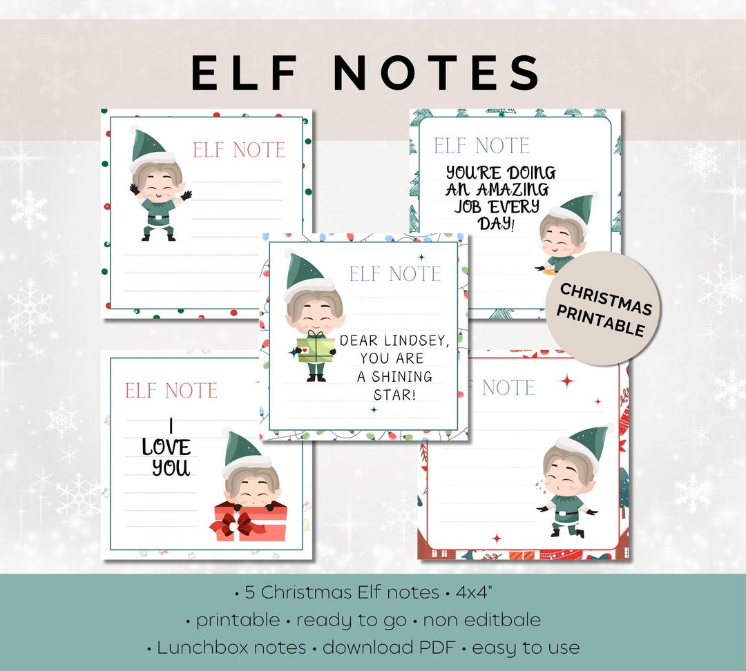 5 Elf Note Cards, Elf Notes, Christmas Elf, Elf Printable Kit, Elf ...