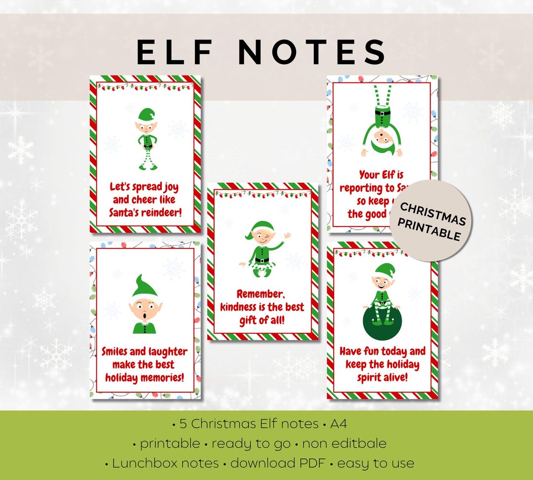 5 Christmas Elf Lunch Box Cards, Elf Notes, Elf Printable, Elf Letter ...