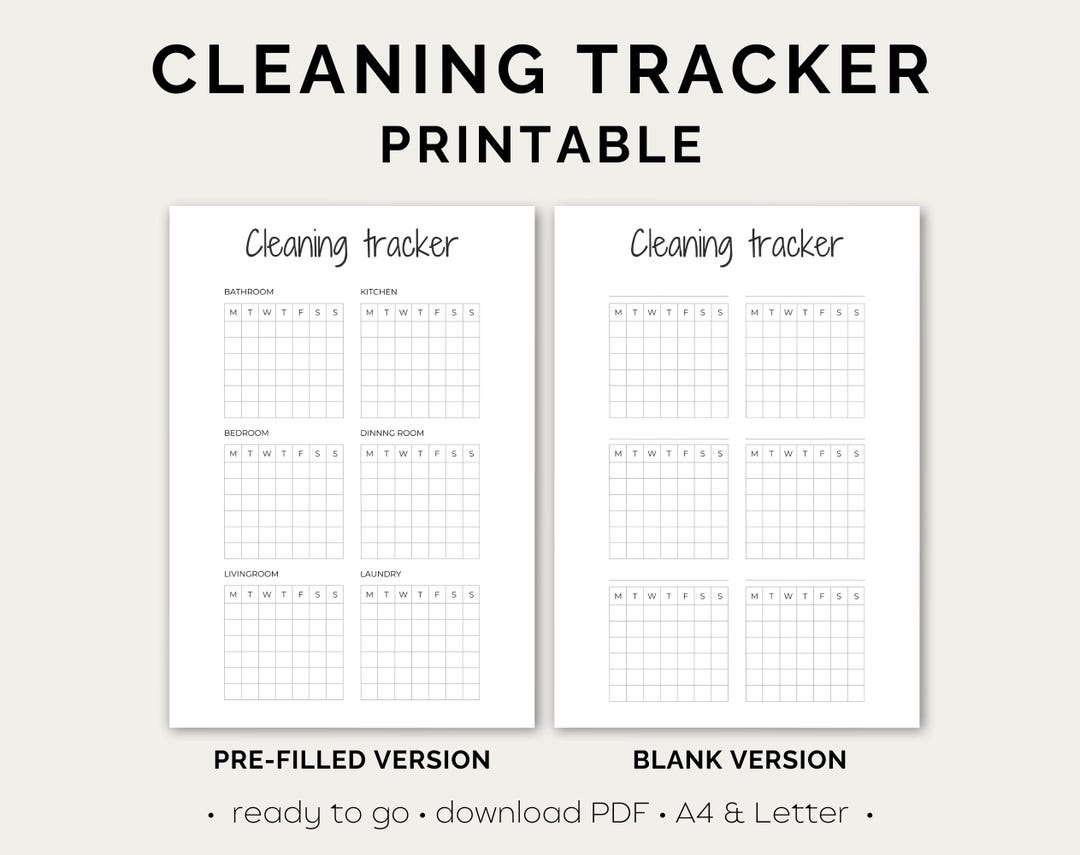 Printable Cleaning Tracker, Cleaning List, Chores Tracker, Chores List ...