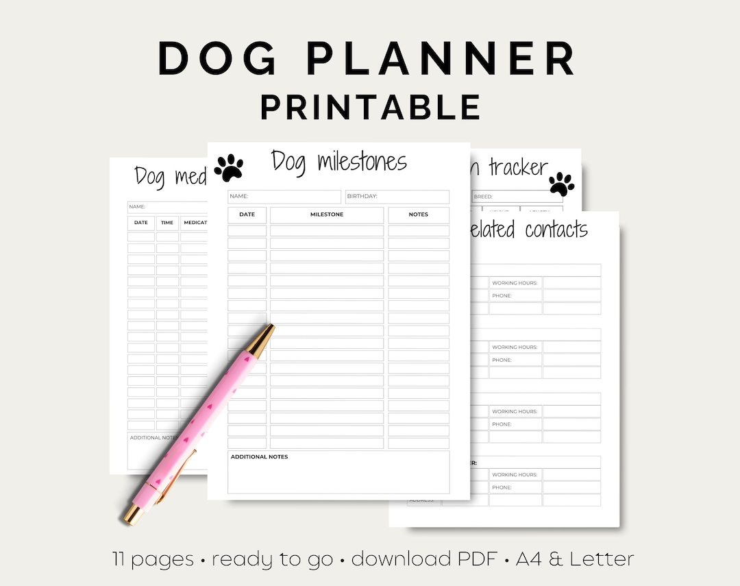 Printable Dog Planner Puppy Tracker Training Pet Care Planner Puppy ...
