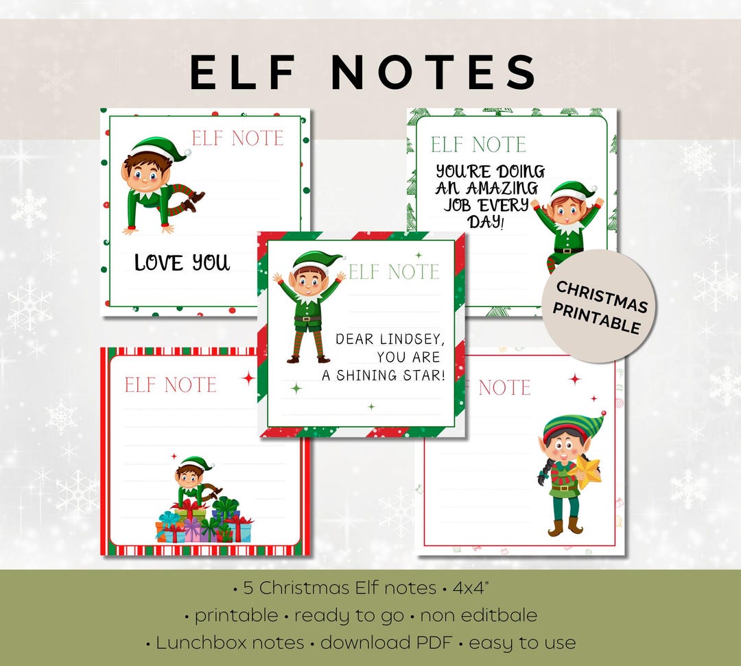 5 Elf Note Cards, Elf Note, Christmas Elf, Letter From Elf, Printable ...