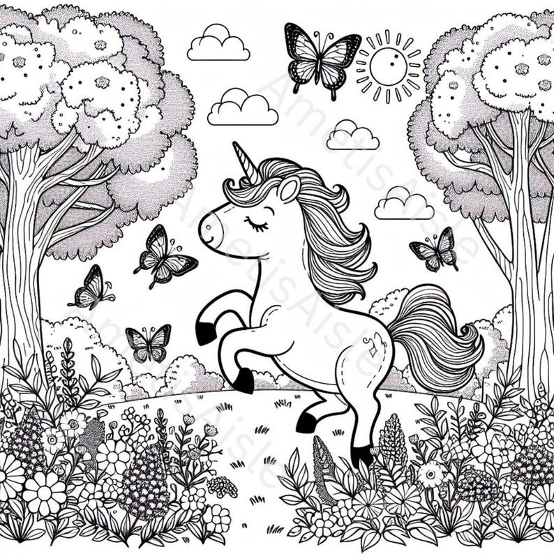 Magical Unicorn Coloring Pages for Kids. Fun Printable Activity for ...