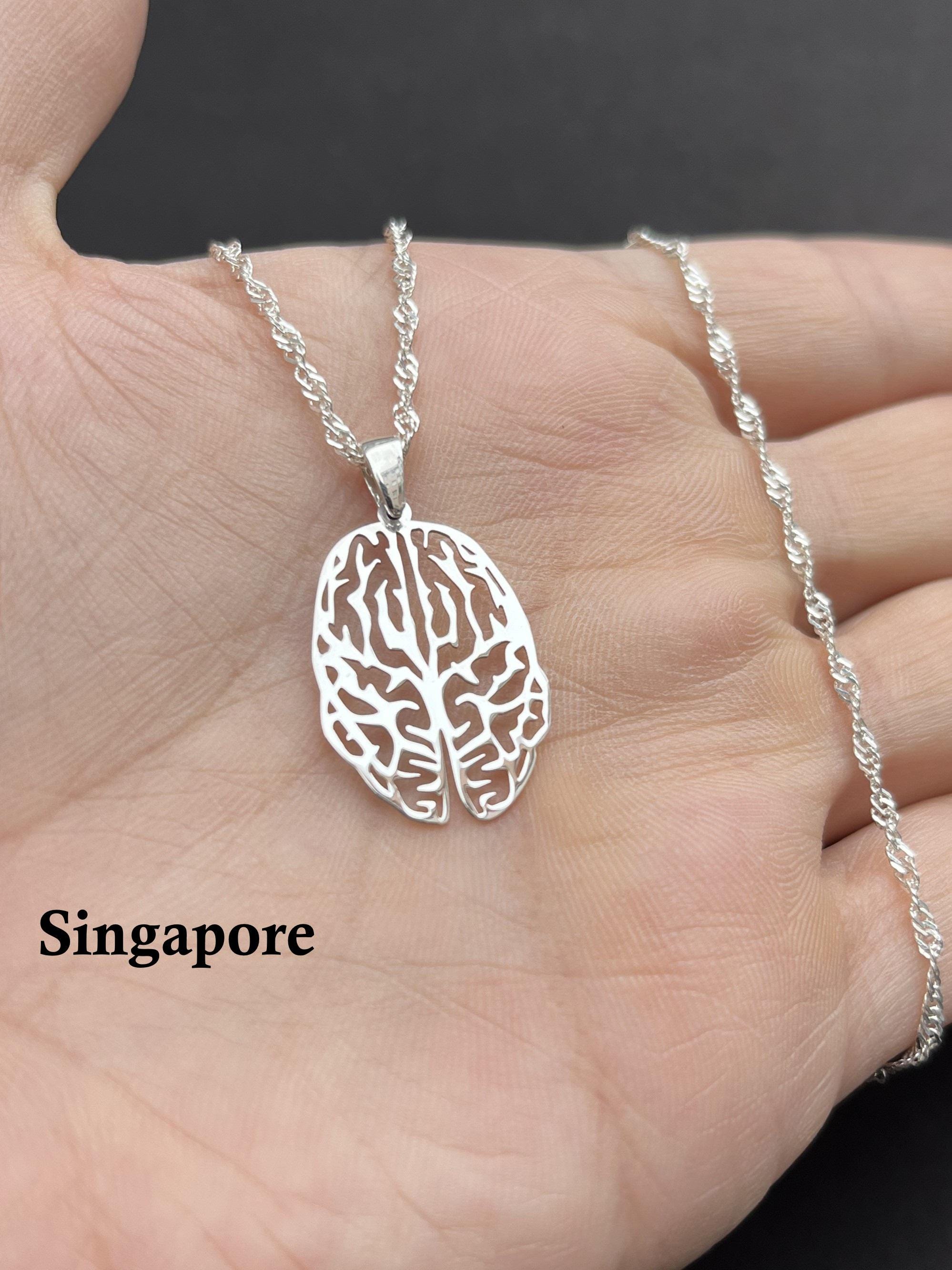 925 Sterling Silver Origami Brain Necklace, Silver Geometric Brain ...