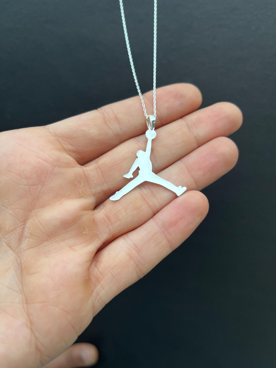 925 Sterling Silver Air Jordan Necklace, Silver Jumpman Pendant, Sports ...