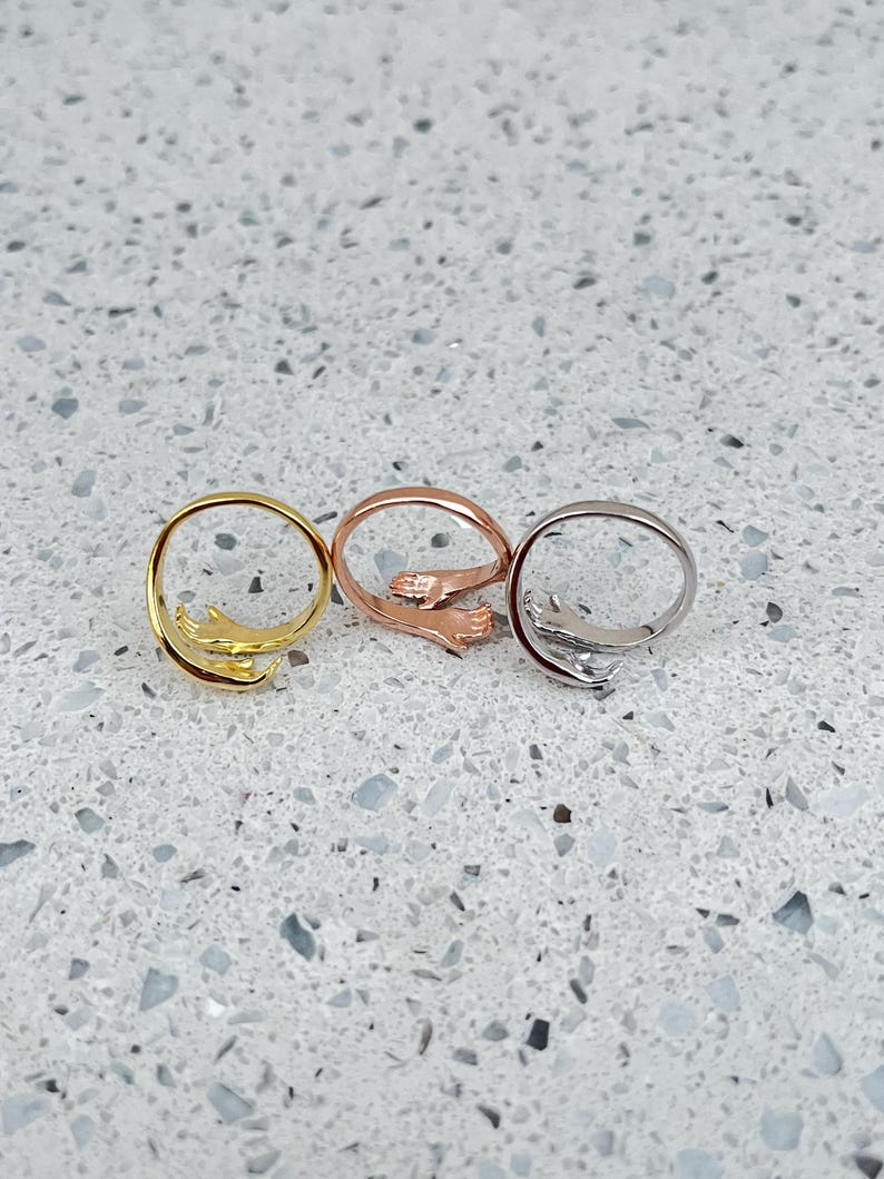 Sterling Silver Adjustable Hug Ring, Love Hug Rings, Hugging Hands ...