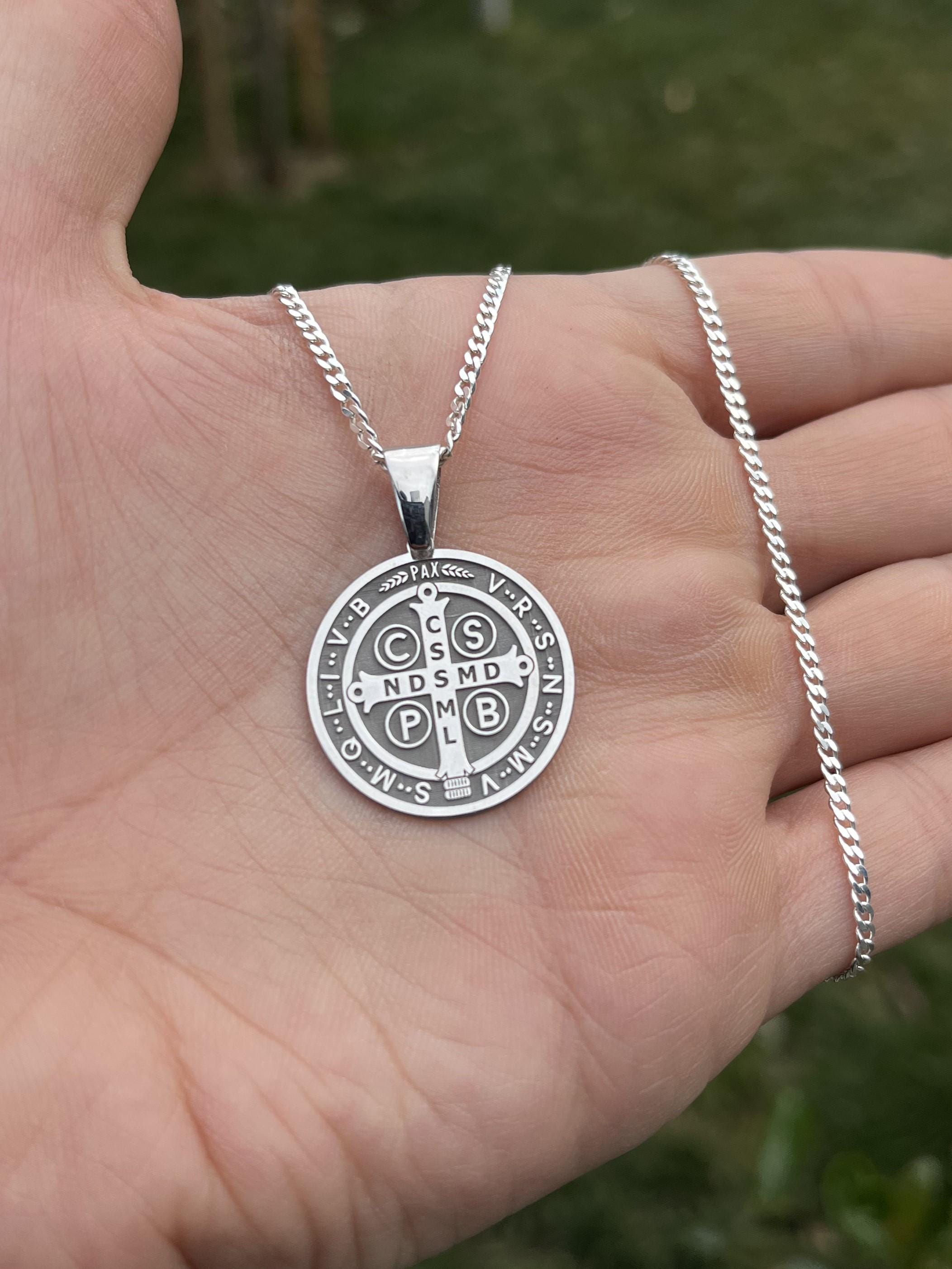 925 Sterling Silver Saint Benedict Necklace, St. Benedict Medal ...