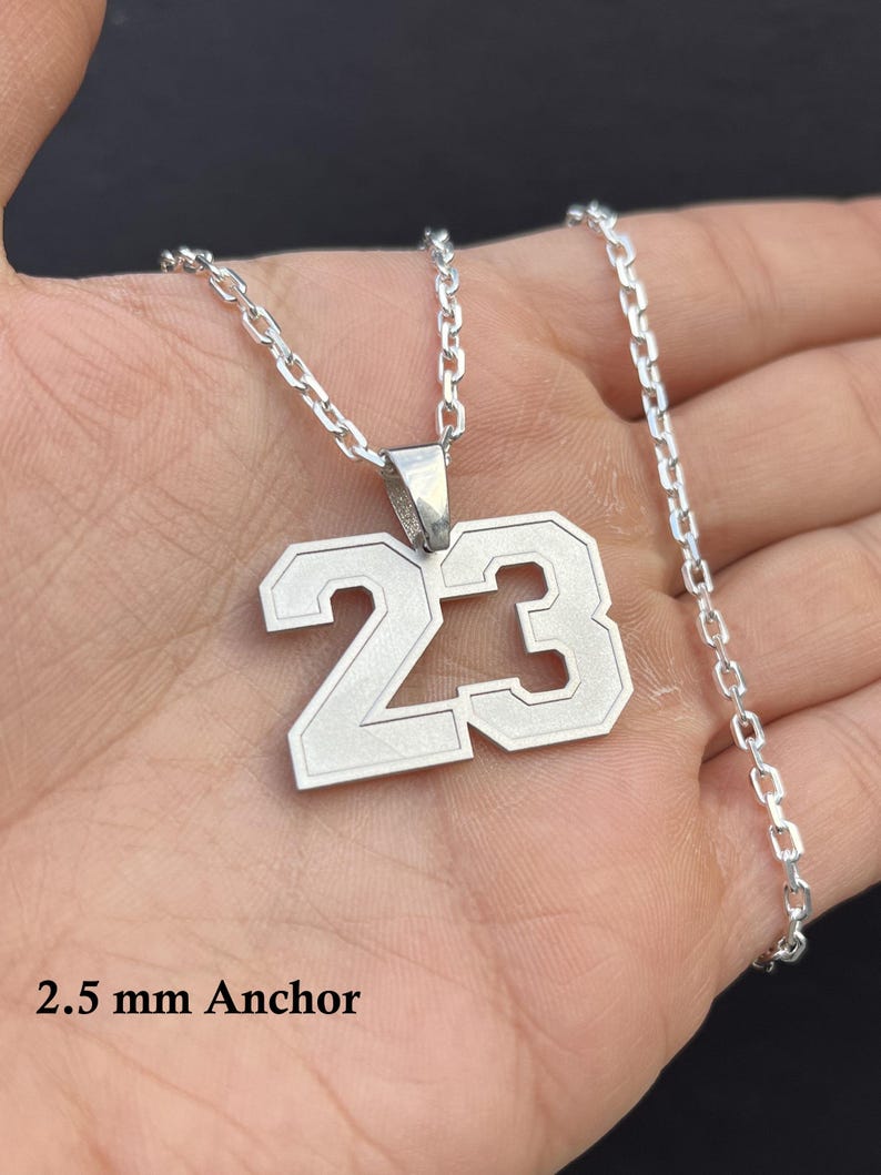 925 Sterling Silver Number Necklace, Sports Number Pendant ...