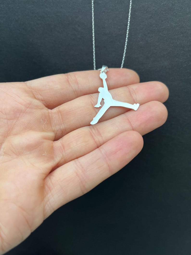 925 Sterling Silver Air Jordan Necklace, Silver Jumpman Pendant, Sports ...
