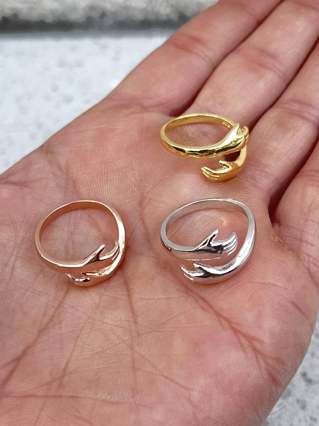 Sterling Silver Adjustable Hug Ring, Love Hug Rings, Hugging Hands ...
