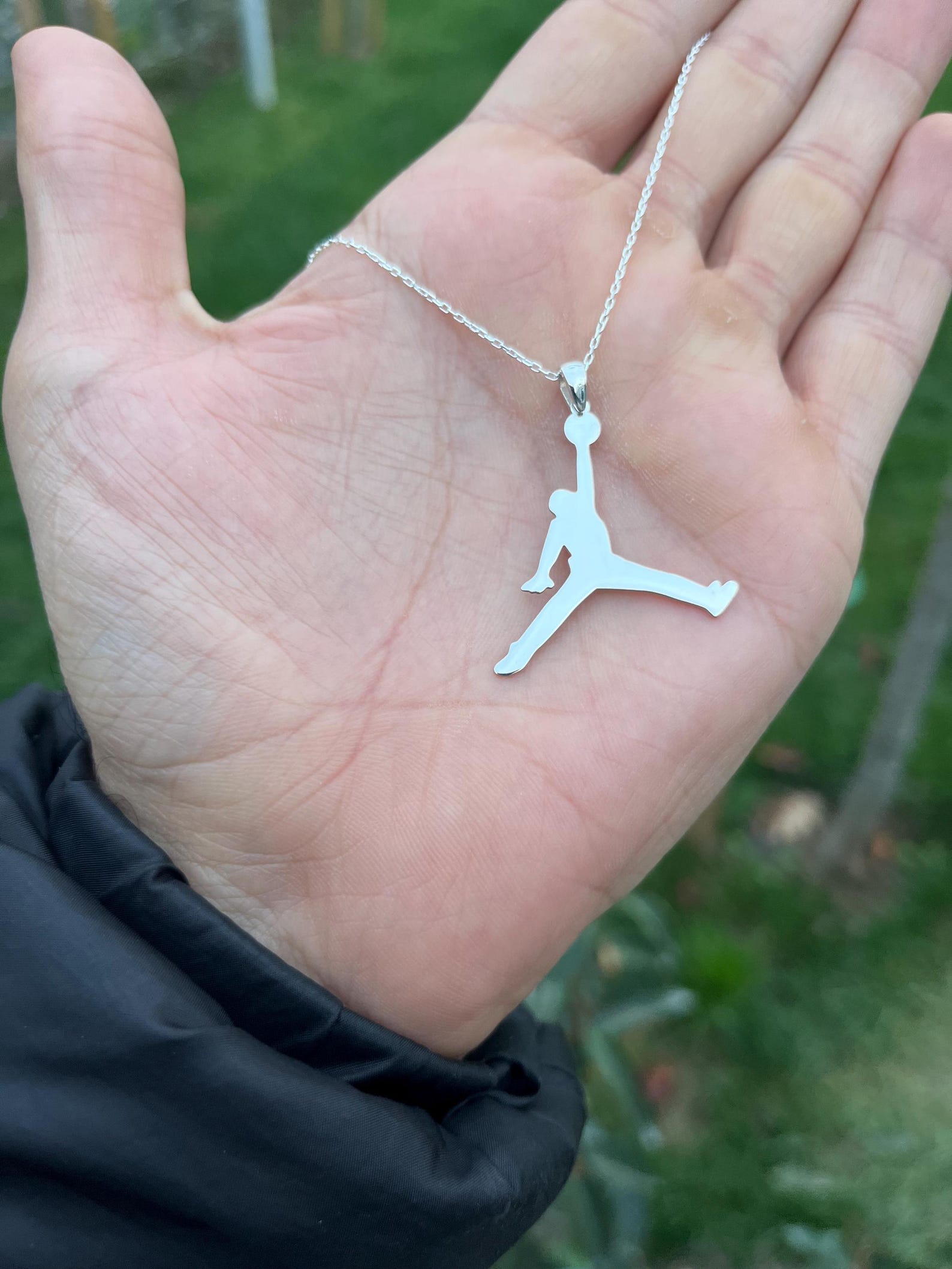 925 Sterling Silver Air Jordan Necklace, Silver Jumpman Pendant, Sports ...