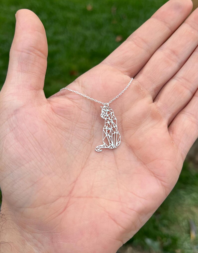 Dainty Origami Cat Necklace, Geometric Animal Necklace, 925 Sterling ...