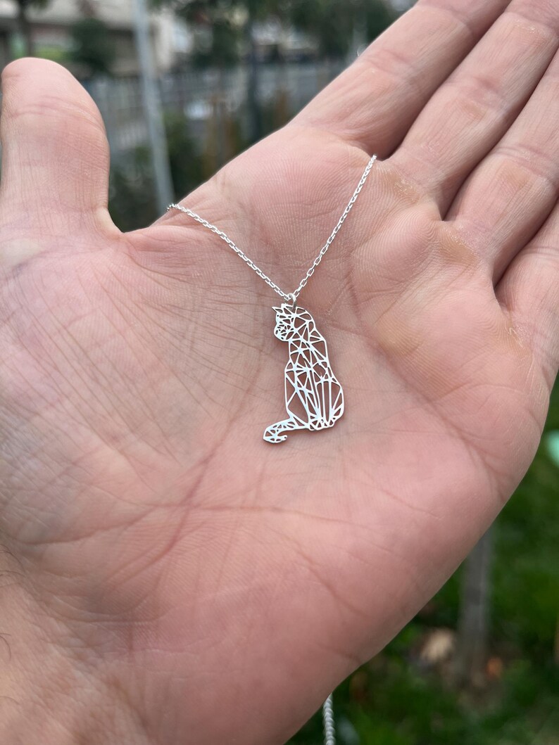 Dainty Origami Cat Necklace, Geometric Animal Necklace, 925 Sterling ...