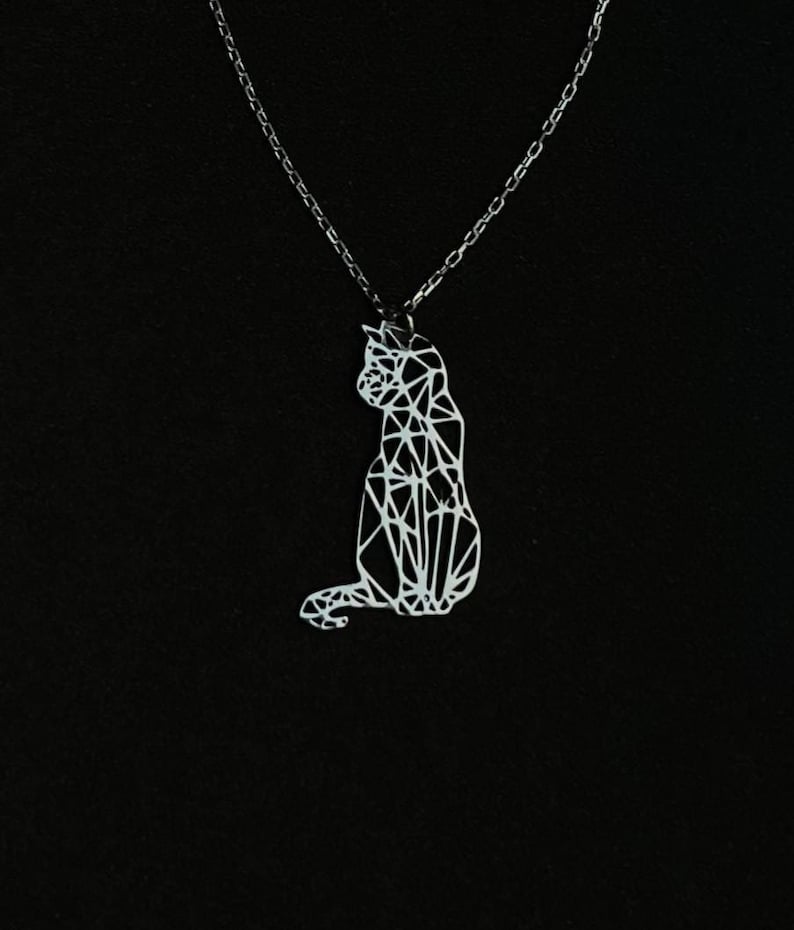 Dainty Origami Cat Necklace, Geometric Animal Necklace, 925 Sterling ...