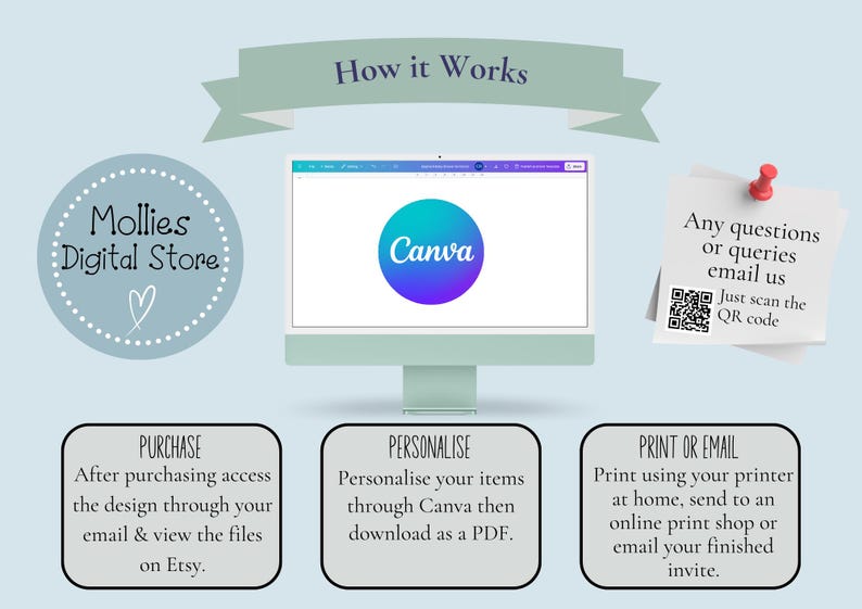 Sage Green Wedding Invitation, QR Code Invitation, Customisable Digital Invitation, Invite ...