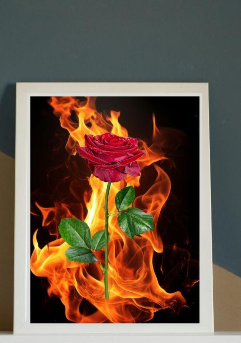 Wall Art, Digital Flower Fire Photopaper Poster, Love Flames Print ...