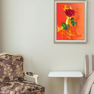 Wall Art, Digital Flower Fire Photopaper Poster, Love Flames Print ...