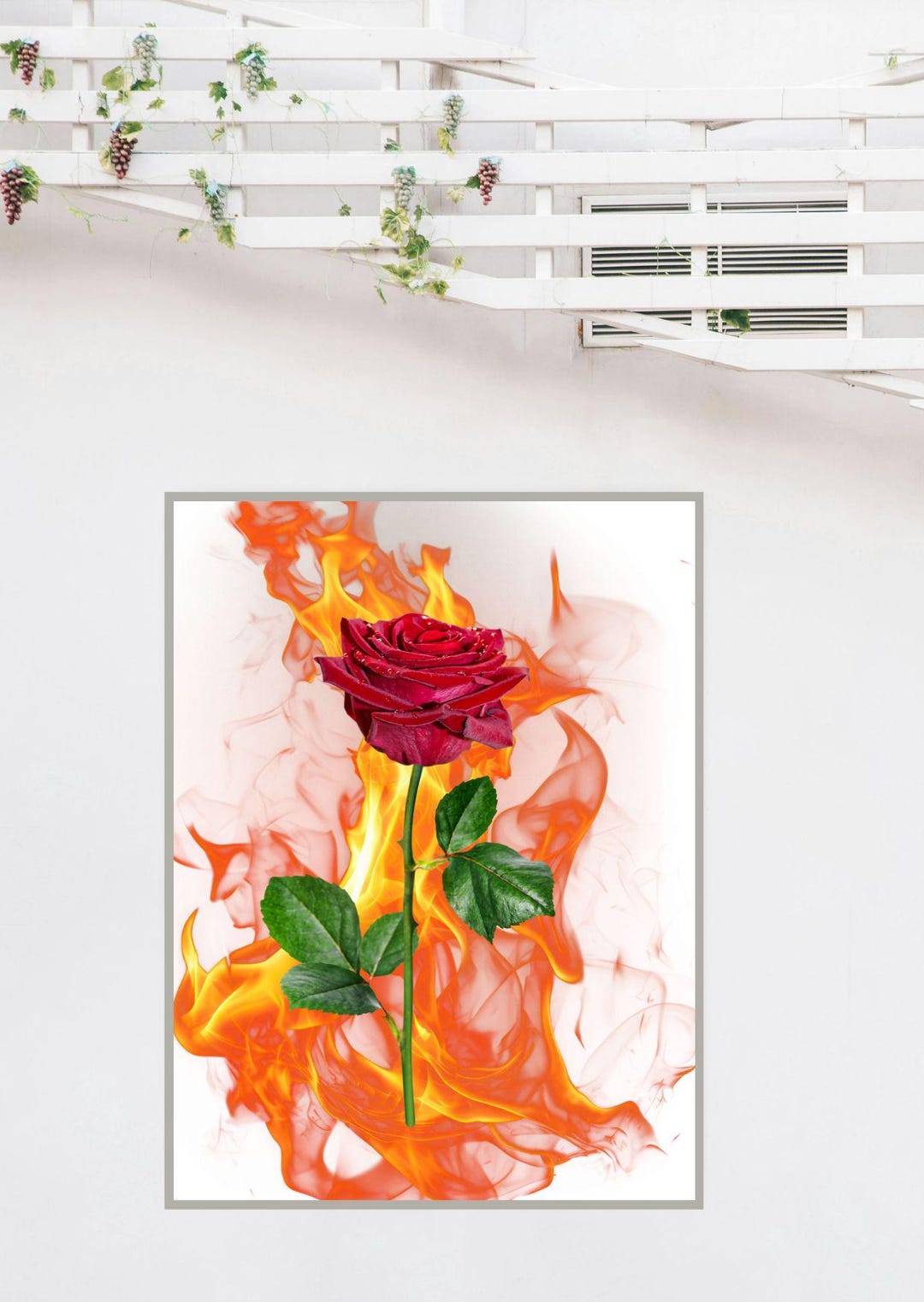 Wall Art, Digital Flower Fire Photopaper Poster, Love Flames Print ...