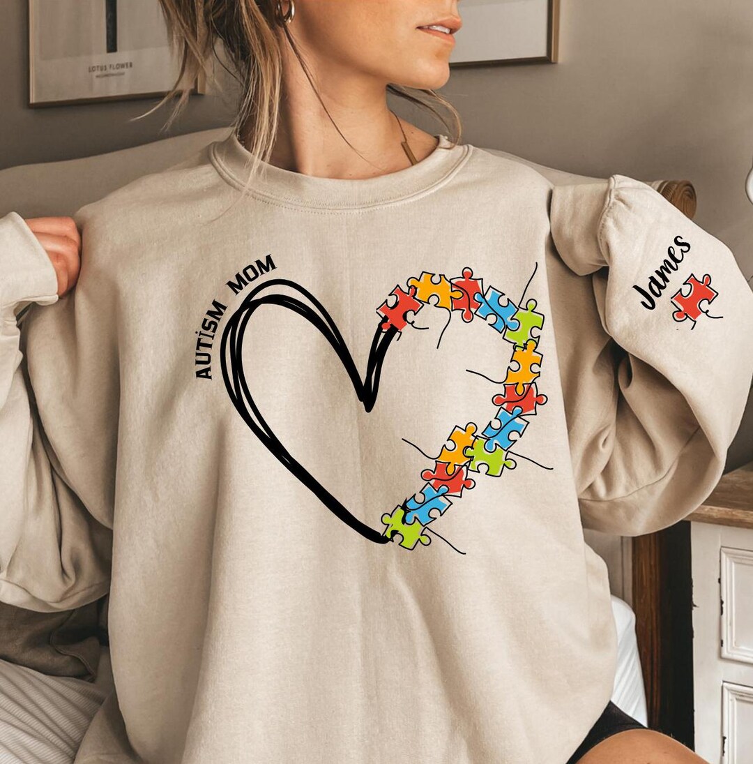 Custom Autism Mom With Kids Name on Sleeve Sweatshirt, Autism Mom ...