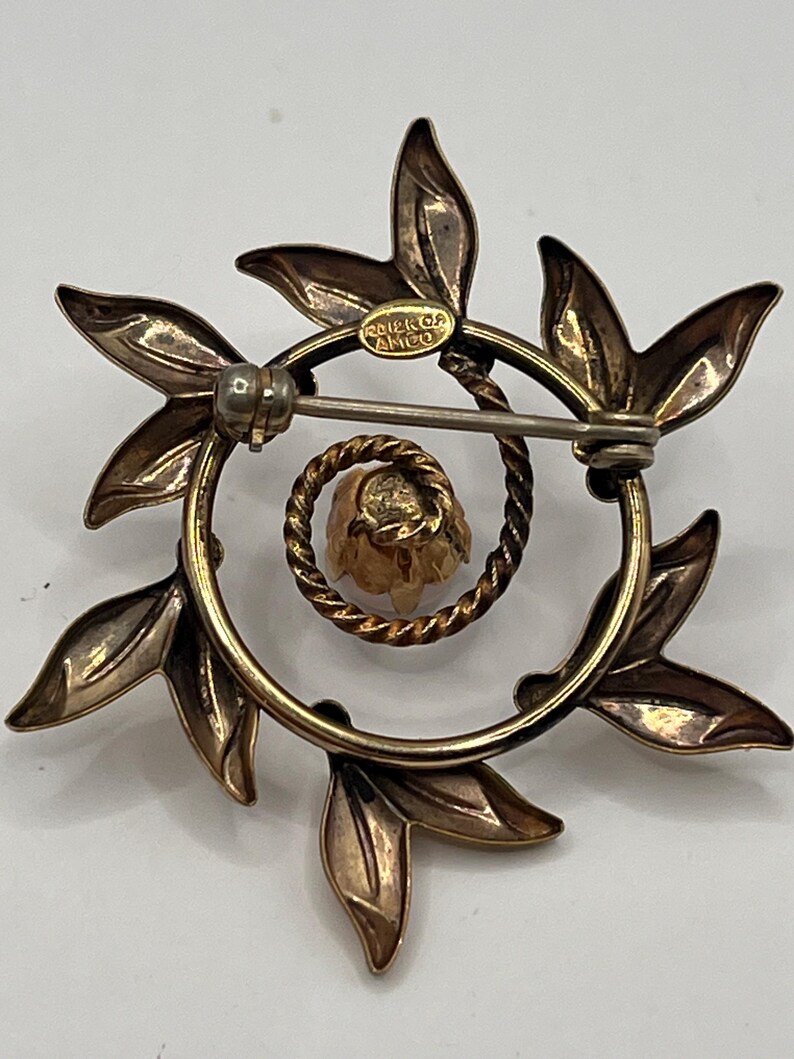 Vintage AMCO 12K Gold Filled Floral Pearl Circle Brooch - Etsy