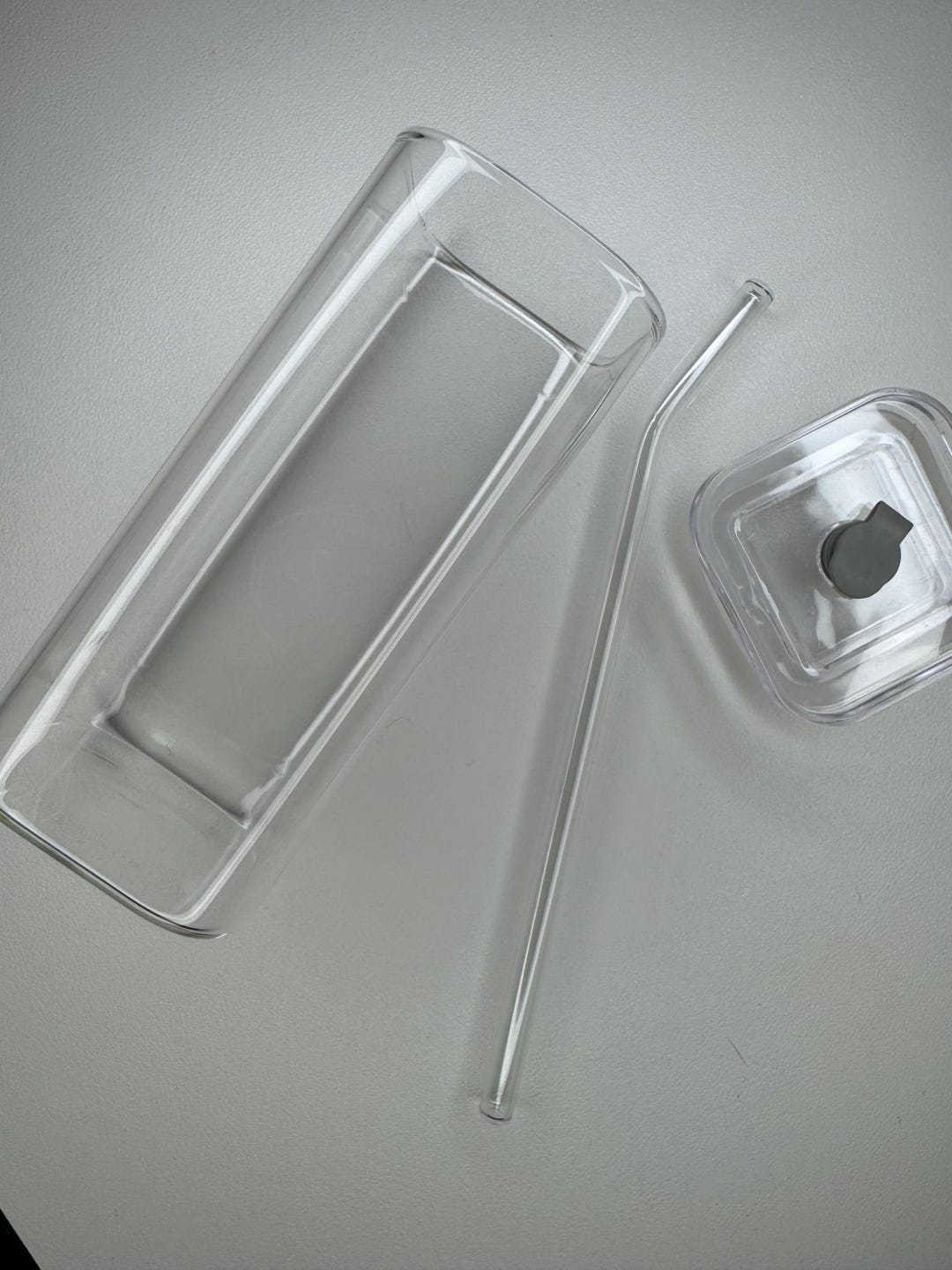 Modern Square Glassware 13 Oz Cup With a Glass Lid and Straw. - Etsy