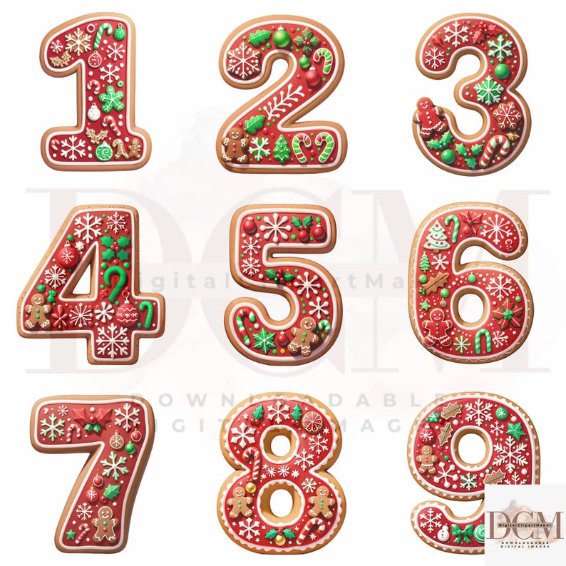Gingerbread Alphabet and Numbers Clipart, 36 Digital Images, Red Icing ...