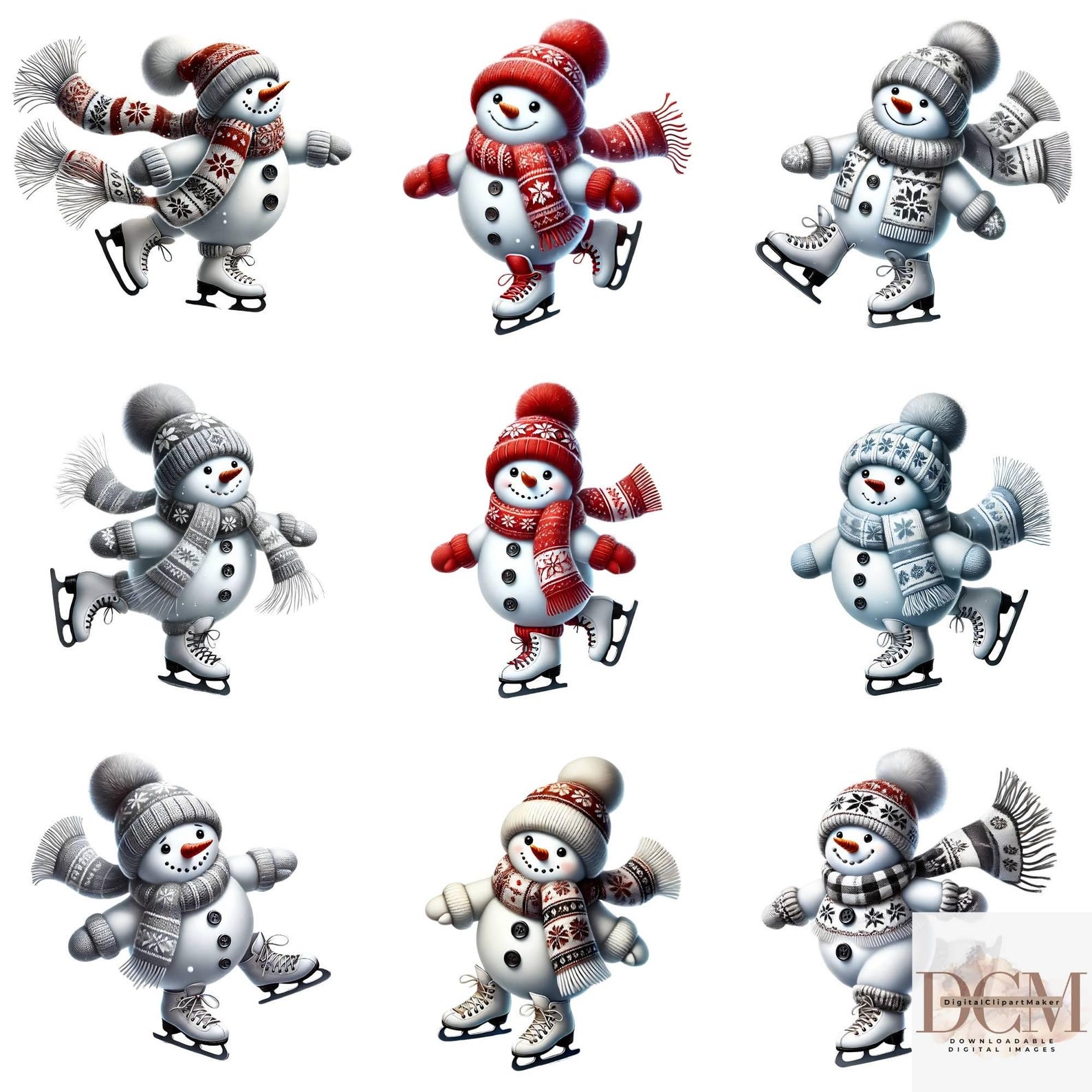 Snowman Skating Clipart - 10 Winter Scenes With Scarves, Hats, and ...
