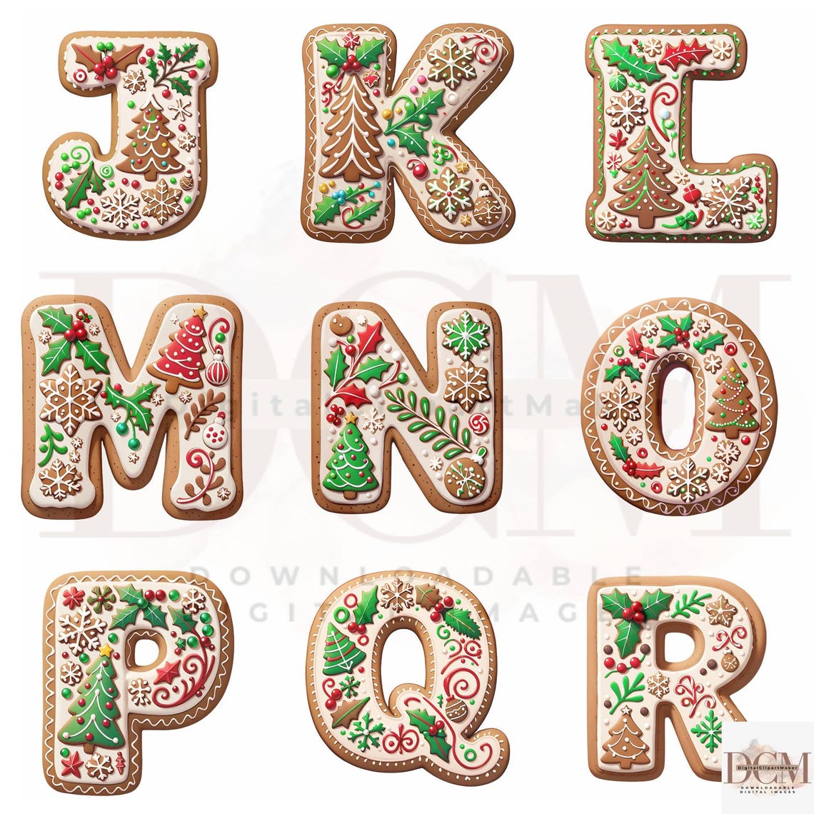 White Gingerbread Alphabet Clipart - Christmas Cookie Digital Download ...