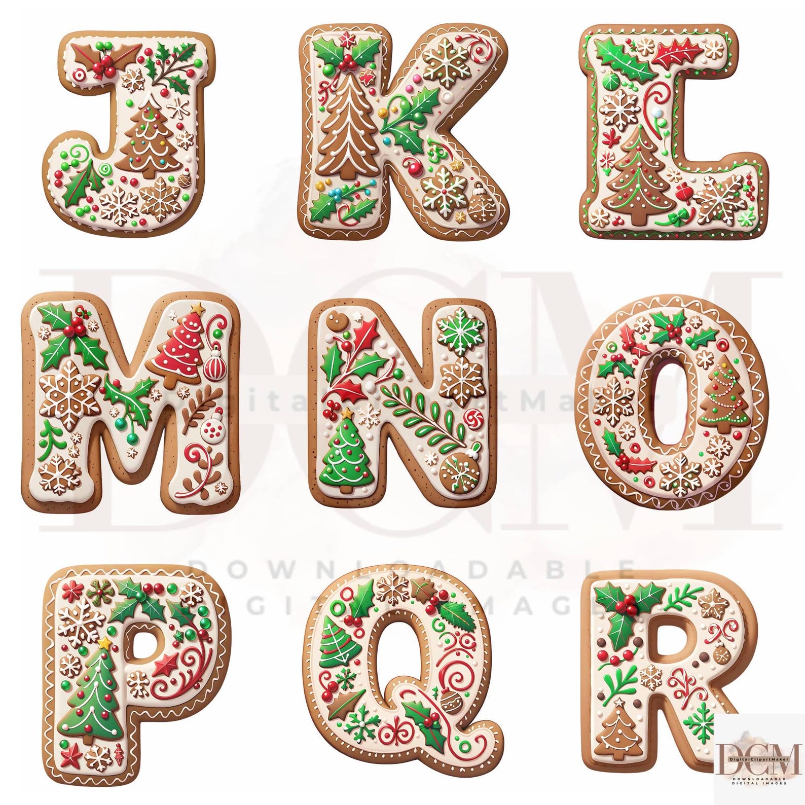 White Gingerbread Alphabet Clipart - Christmas Cookie Digital Download ...
