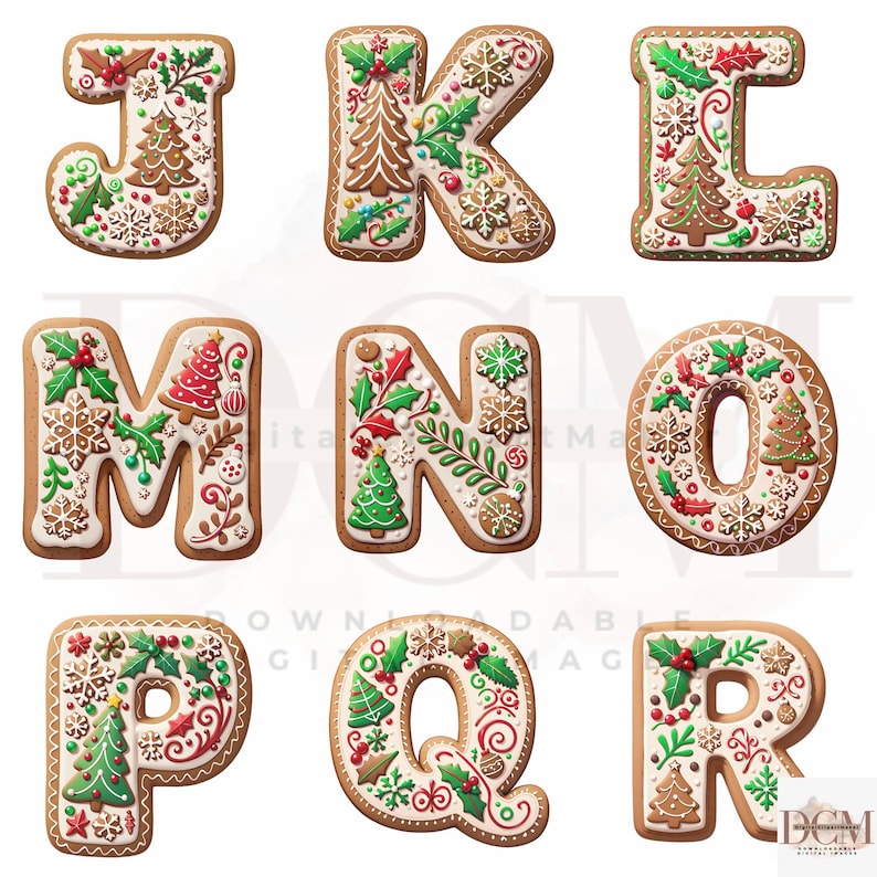 White Gingerbread Alphabet Clipart - Christmas Cookie Digital Download ...