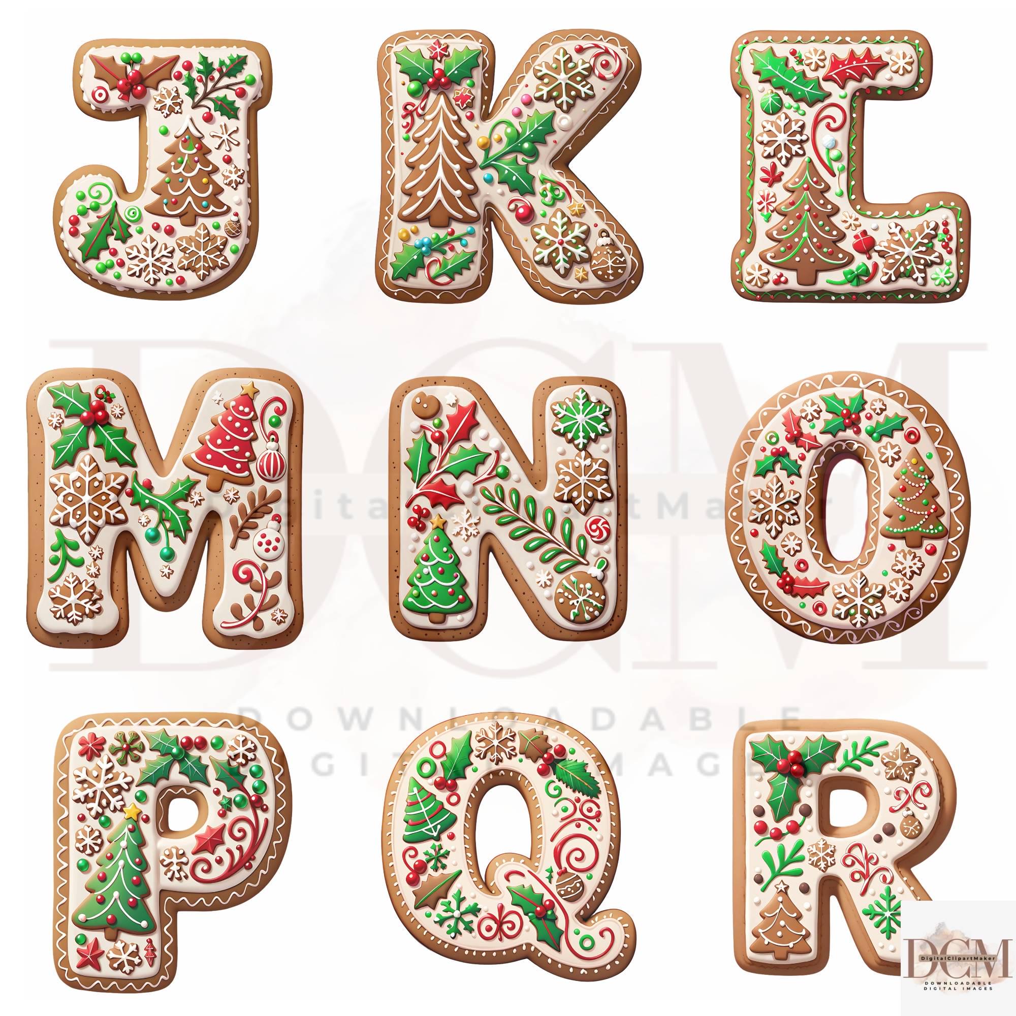 White Gingerbread Alphabet Clipart - Christmas Cookie Digital Download ...