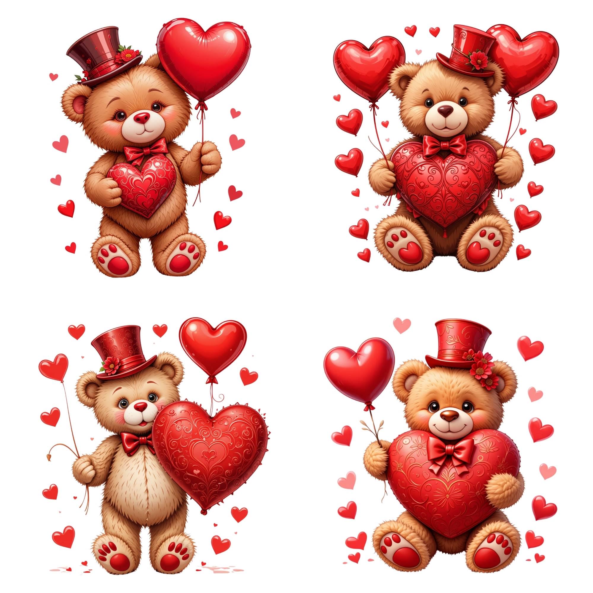 Valentine's Teddy Bear Clipart - Digital Set (50 Images of Bears With ...