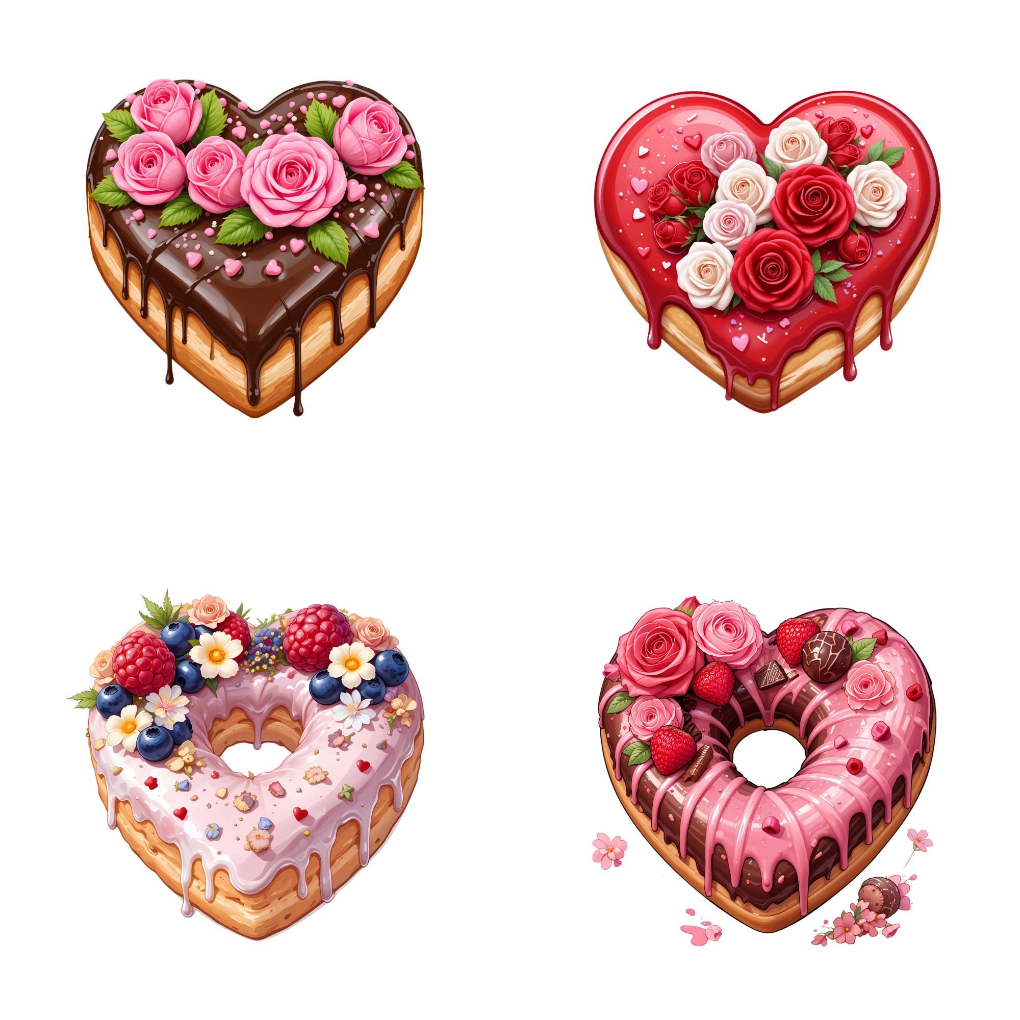Valentine's Donuts Clipart - Heart-shaped Donuts With Sweet Decorations ...