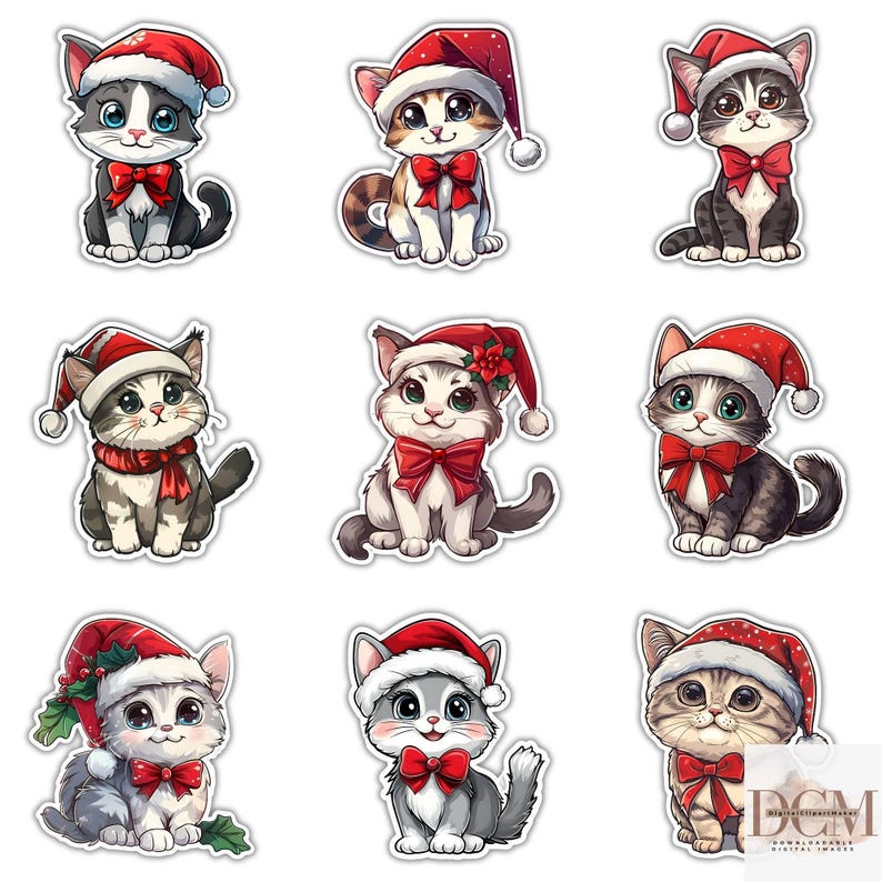 Christmas Cats Clipart - 22 Digital Images With White Borders Perfect ...