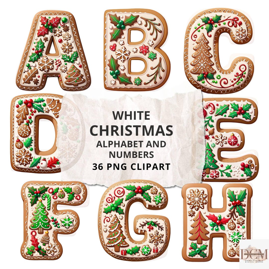 White Gingerbread Alphabet Clipart - Christmas Cookie Digital Download ...