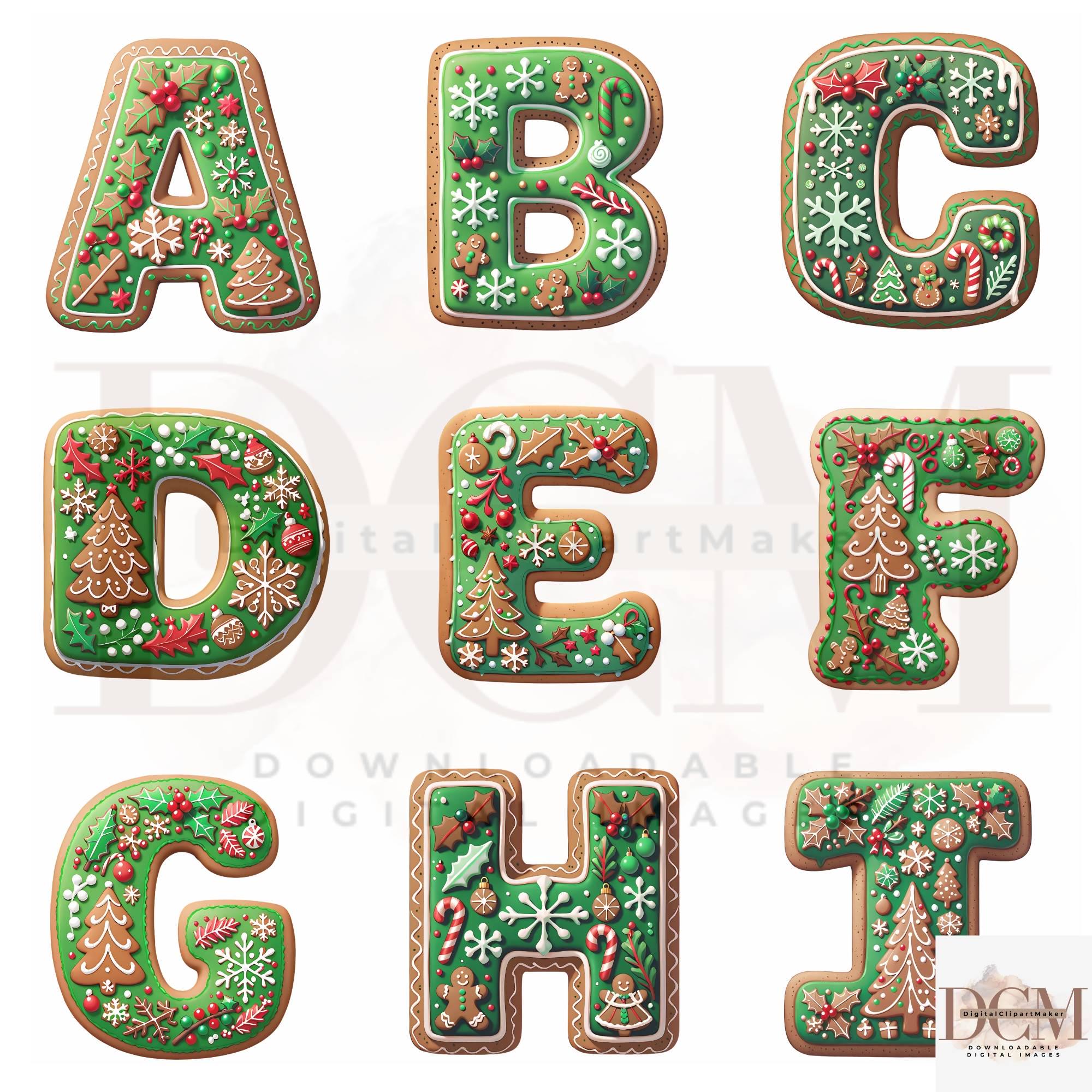 Green Gingerbread Alphabet & Numbers - Christmas Cookie Clipart Set ...