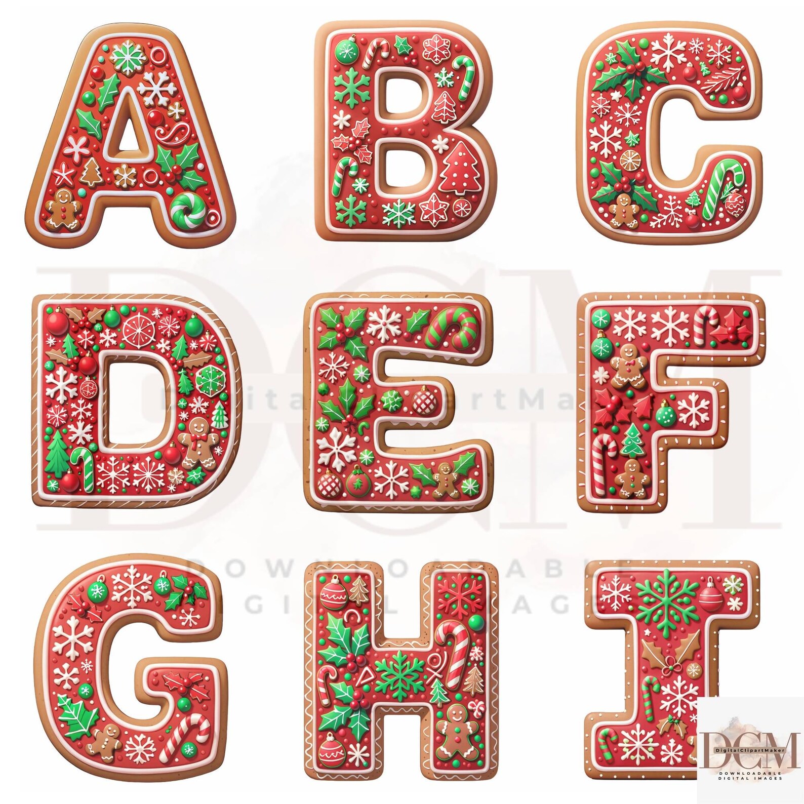 Gingerbread Alphabet and Numbers Clipart, 36 Digital Images, Red Icing ...