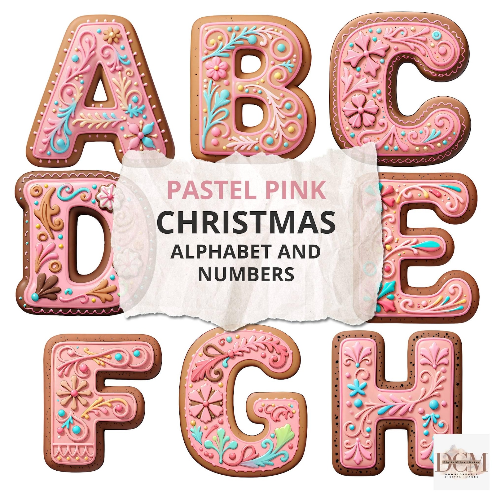Pastel Pink Alphabet and Numbers Clipart - 36 Elegant Digital Images ...
