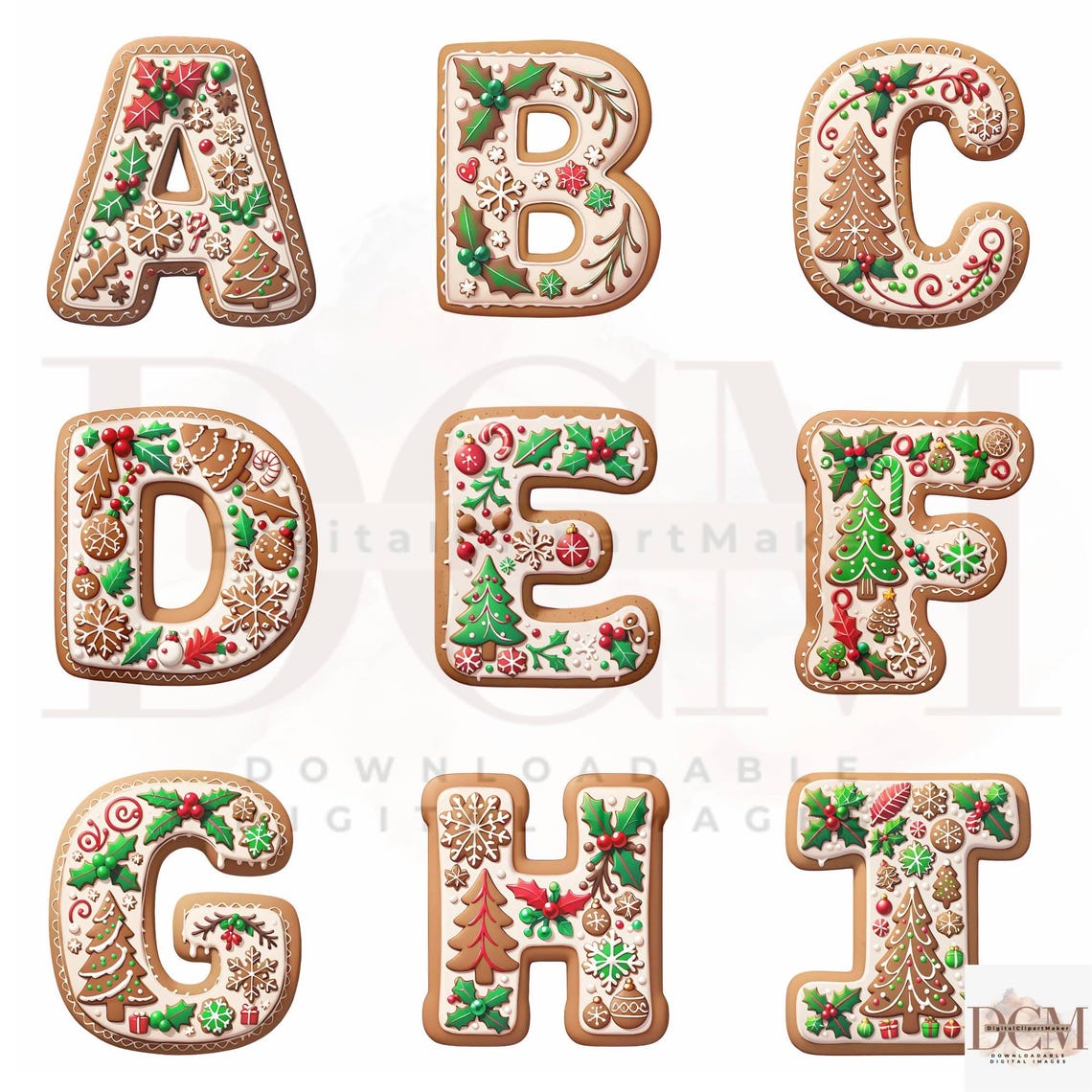 White Gingerbread Alphabet Clipart - Christmas Cookie Digital Download ...
