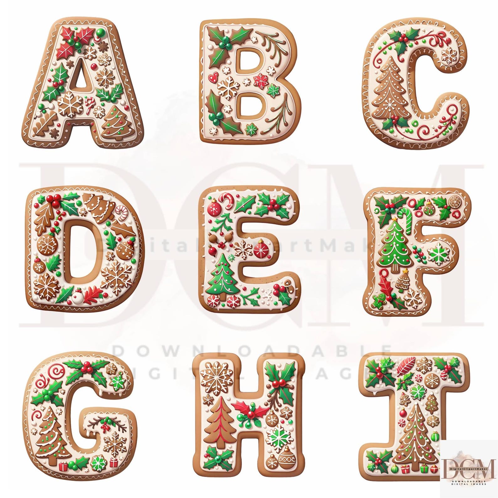 White Gingerbread Alphabet Clipart - Christmas Cookie Digital Download ...