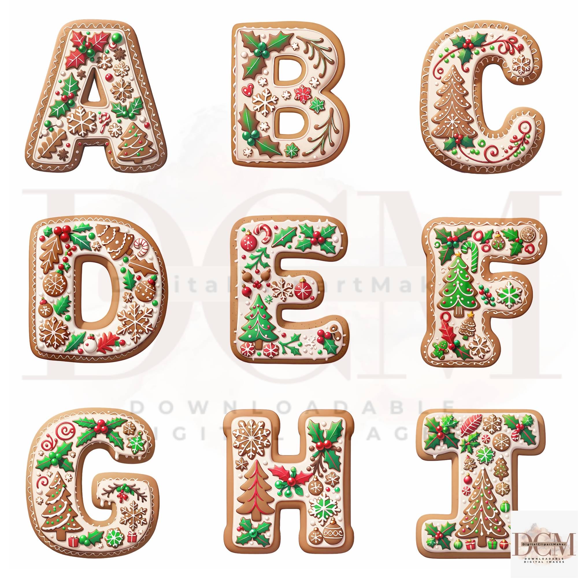 White Gingerbread Alphabet Clipart - Christmas Cookie Digital Download ...