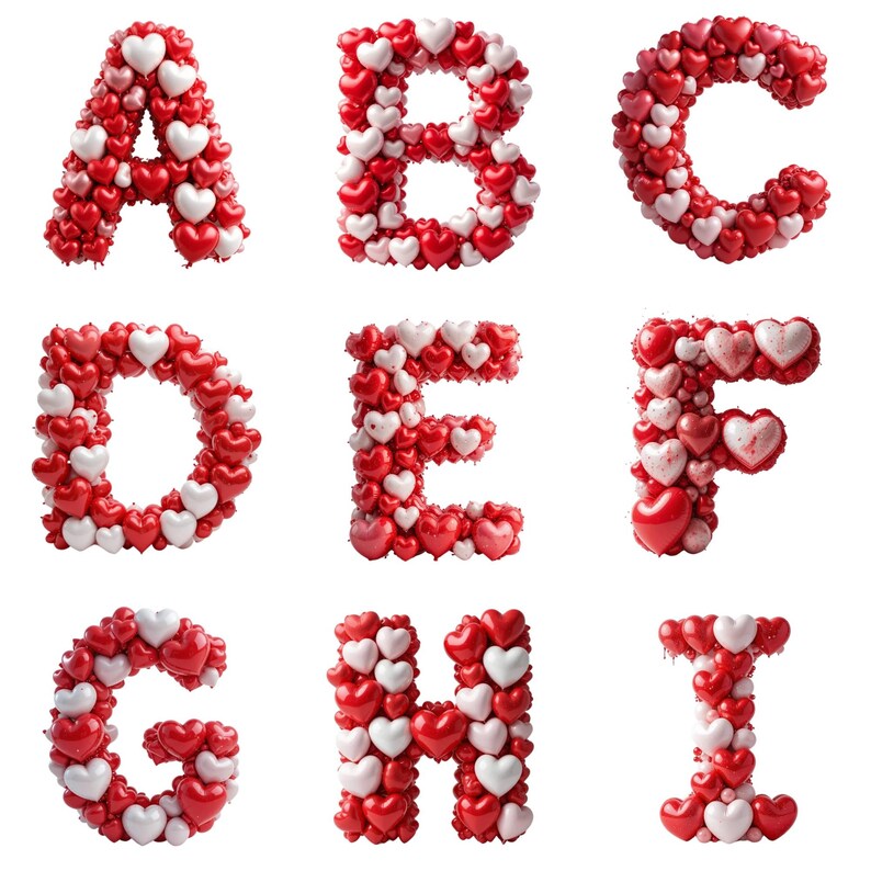Valentine's Balloon Heart Alphabet and Numbers Clipart - (digital Set ...
