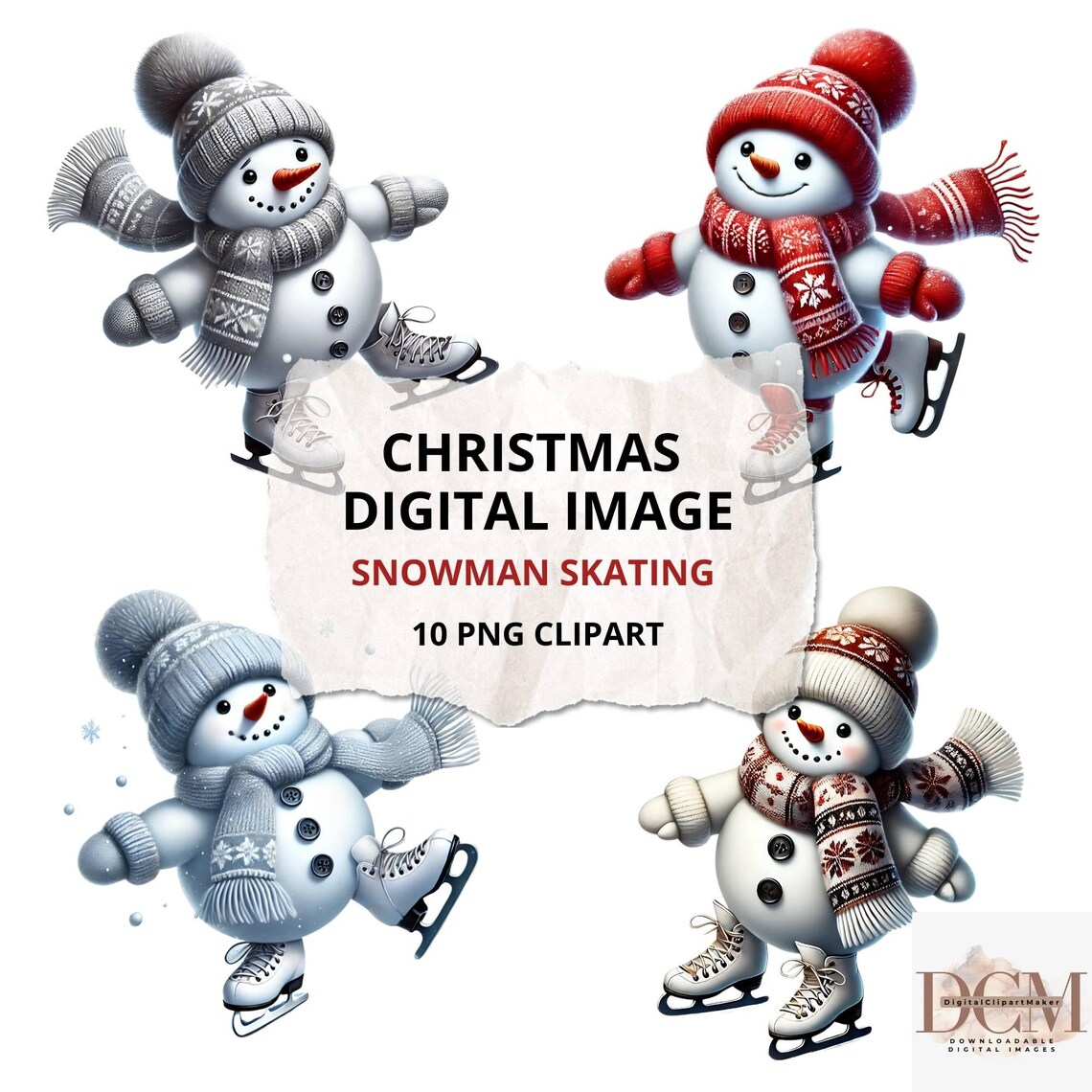 Snowman Skating Clipart - 10 Winter Scenes With Scarves, Hats, and ...