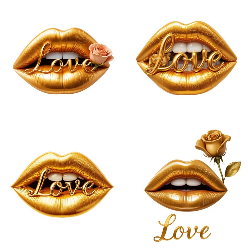 Valentines Love Lips Clipart - Digital Set (38 Images of Red, Gold ...