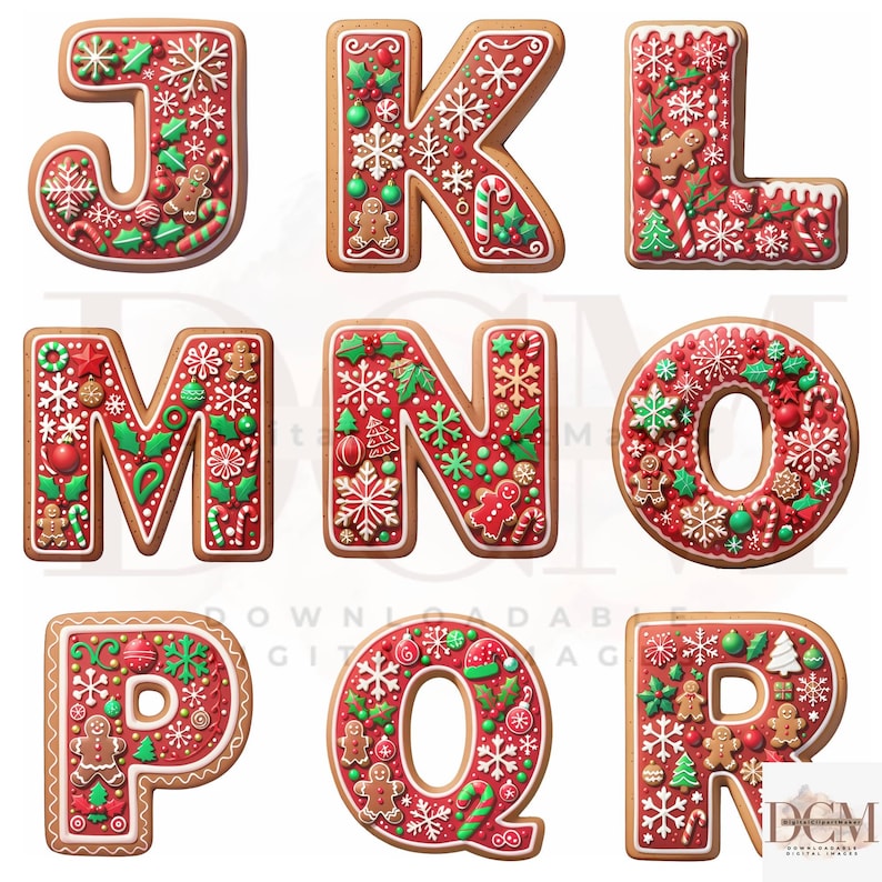 Gingerbread Alphabet and Numbers Clipart, 36 Digital Images, Red Icing ...