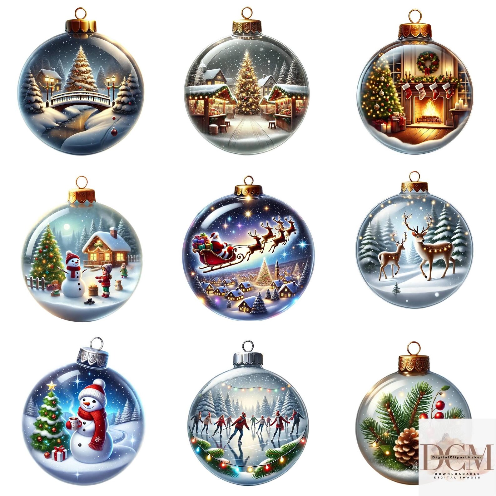 Watercolor Glass Baubles Christmas Ornaments Clipart - 40 Digital ...