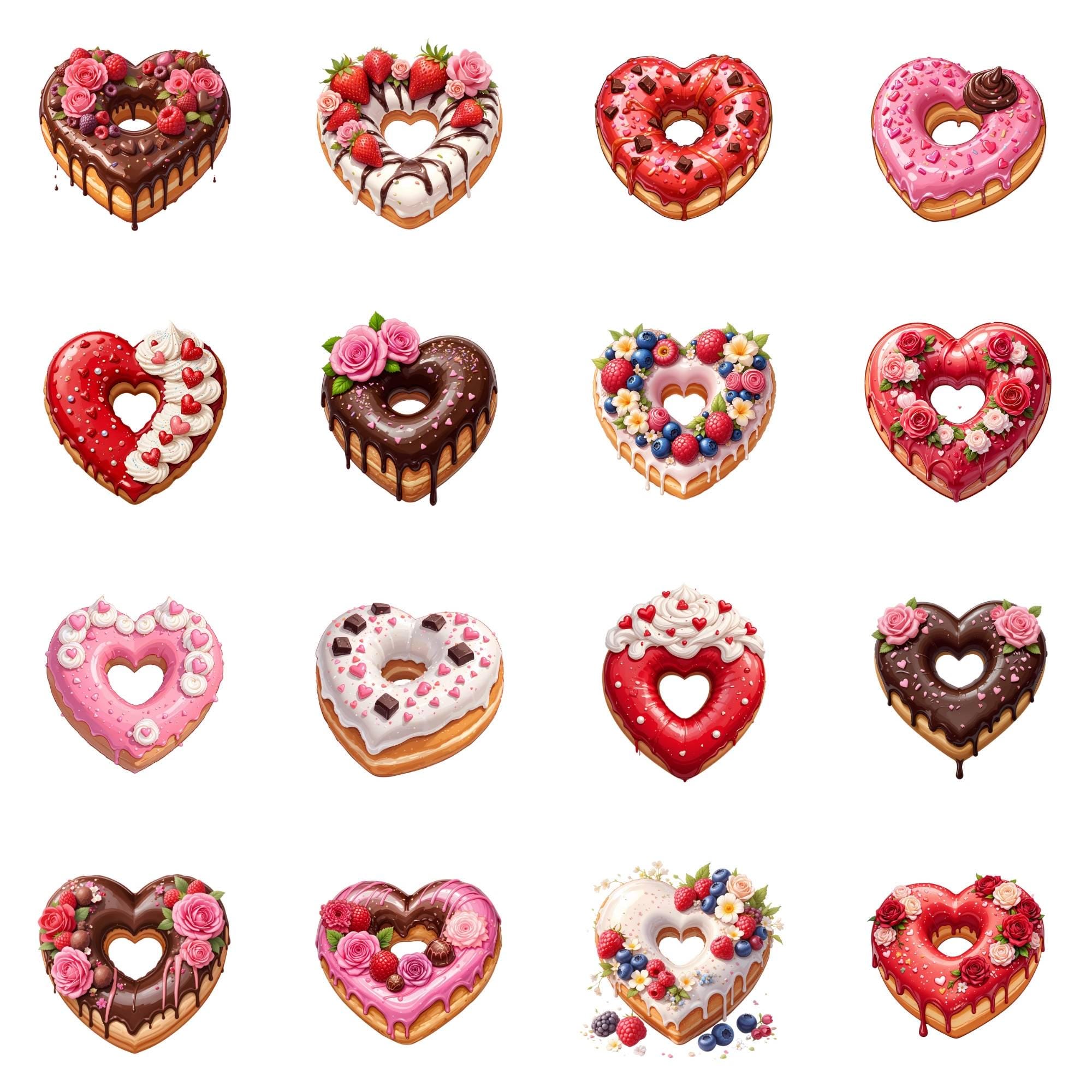 Valentine's Donuts Clipart - Heart-shaped Donuts With Sweet Decorations ...