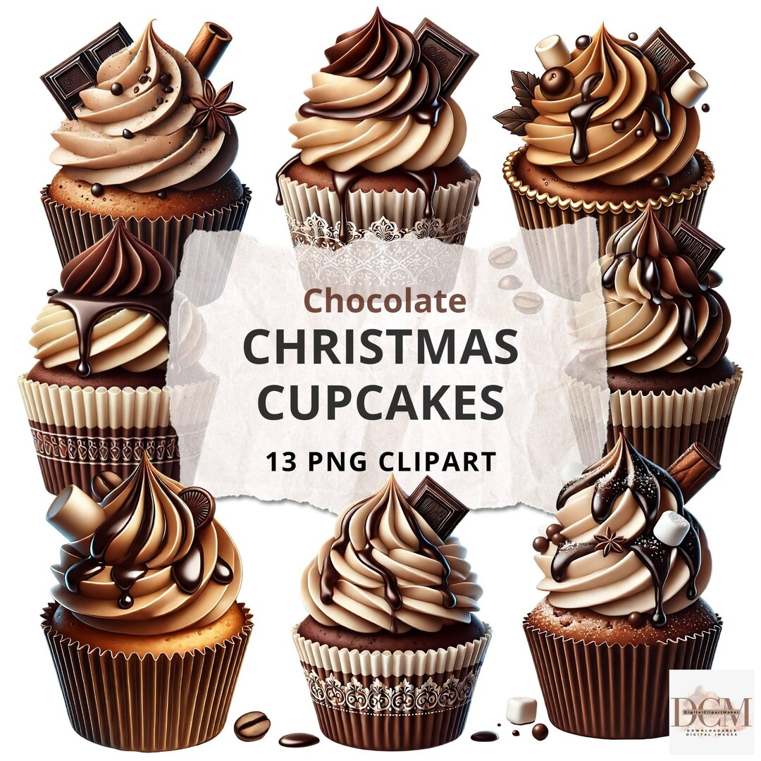 Chocolate Christmas Cupcakes Clipart, Digital Download PNG, Holiday ...